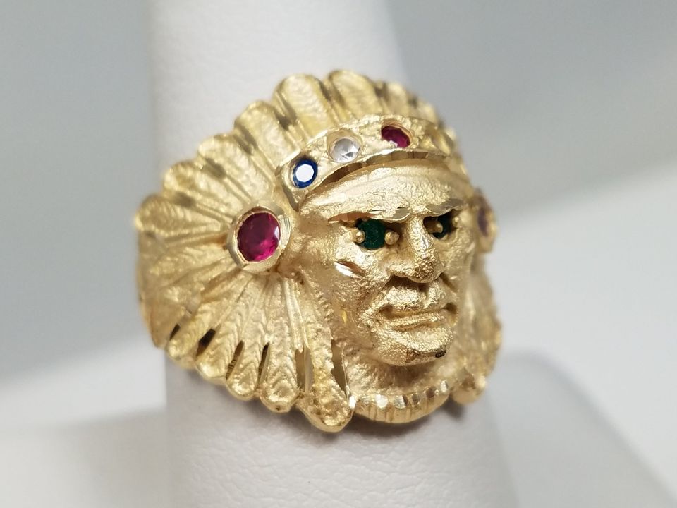 Bold 14K Yellow Gold Indian Chief Head Ring