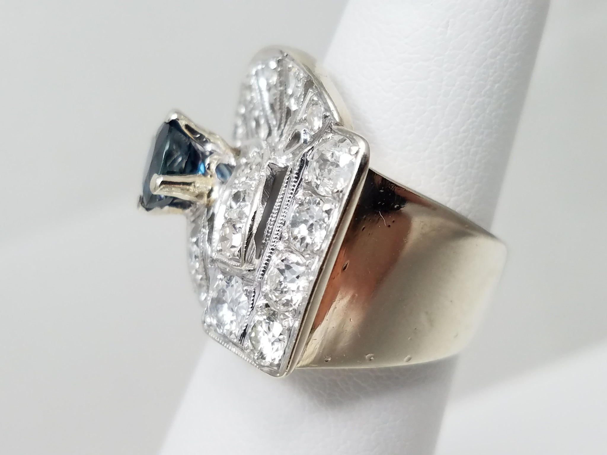 Fancy 14k White Gold Natural Sapphire + Diamond Cocktail Ring – Rick ...