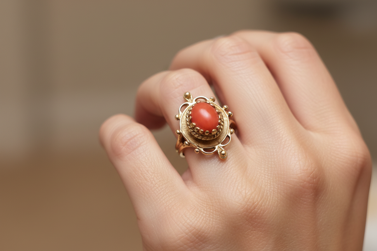 Ornate Vintage 14k Yellow Gold Natural Coral Ring – Rick Kleinvehn ...